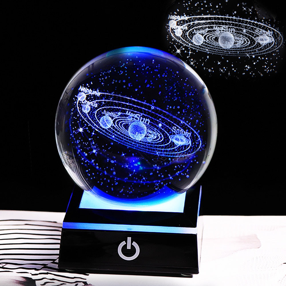K9 Crystal Solar System Planet Globe 3D Laser Engraved Sun System Ball