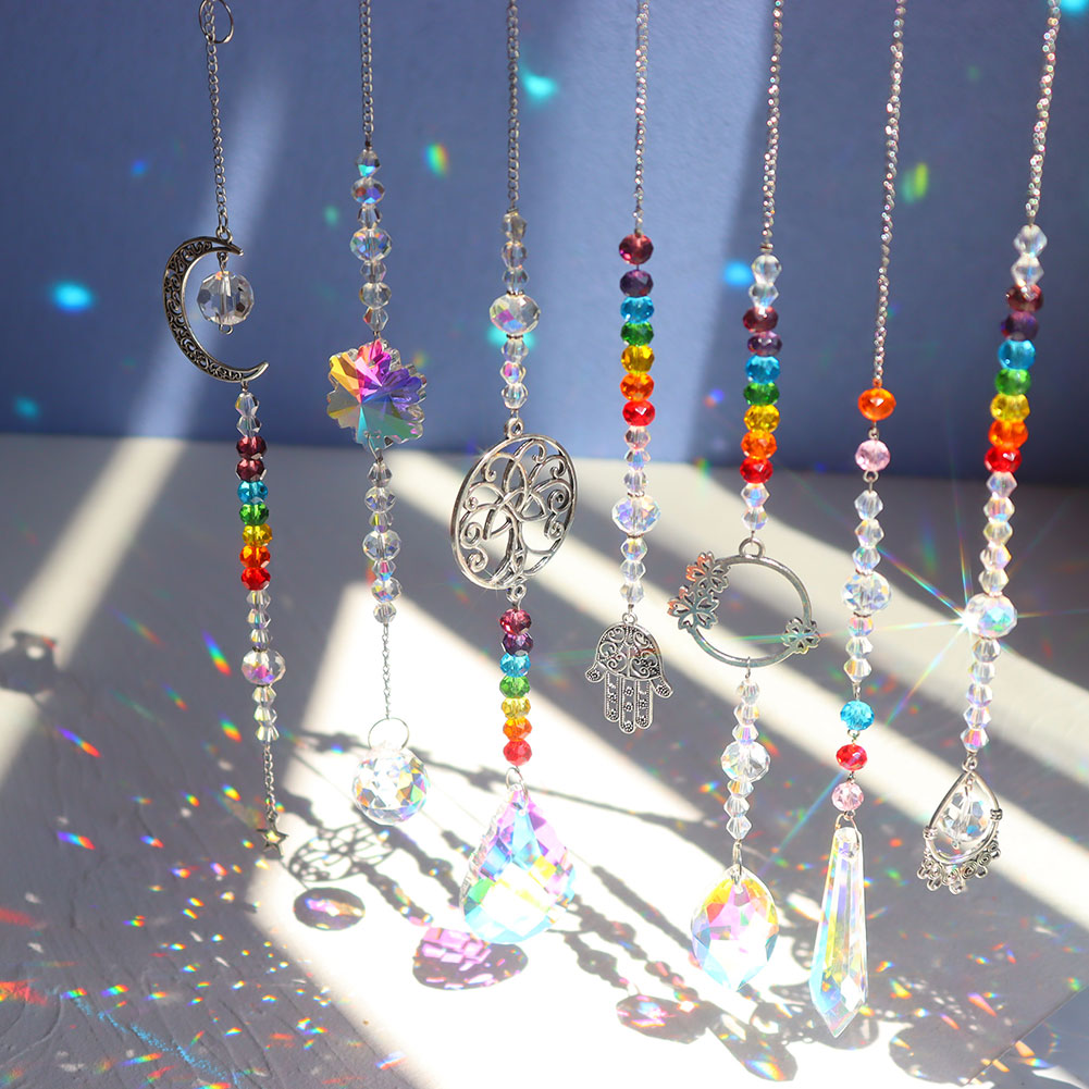 Crystal Star Hexagon Diamond Prisms Hanging Rainbow Chaser Lighting Ac